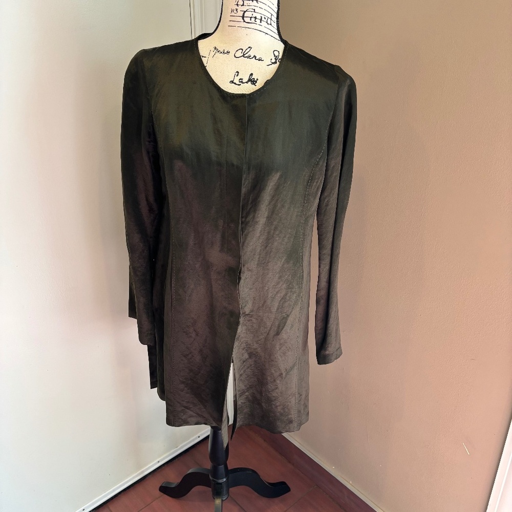 Eileen Fisher Collarless Long Linen/Silk Jacket - Gem